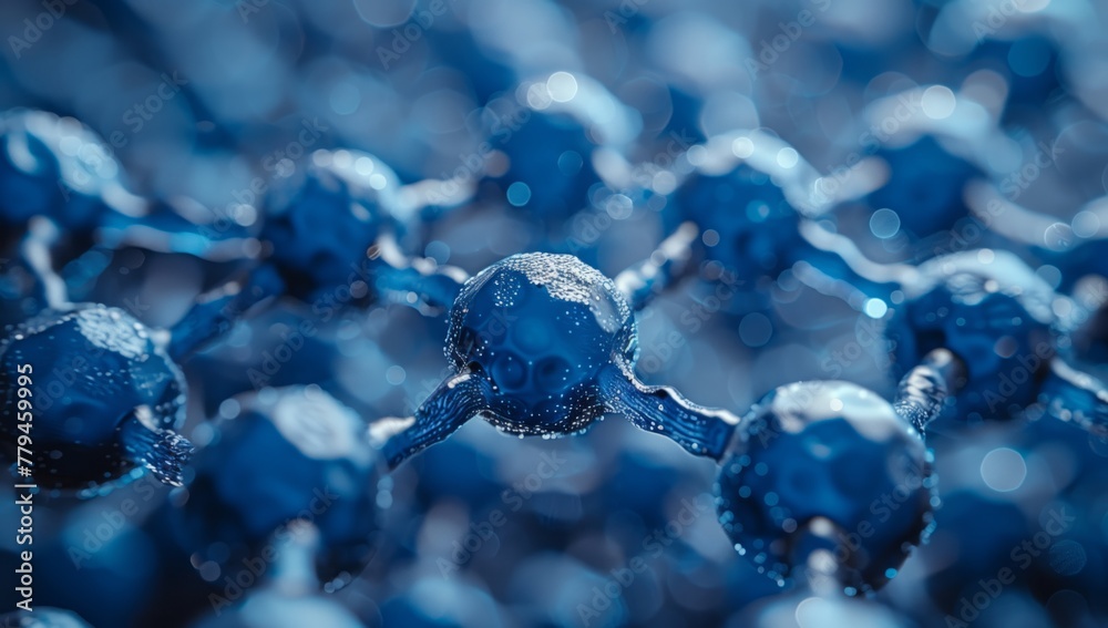 An electric blue molecule is captured in macro photography, resembling ...