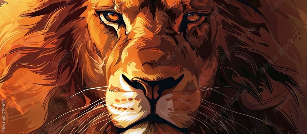 A detailed art piece capturing the fierce expression of a lion ...