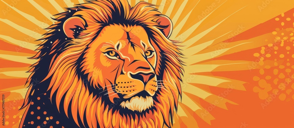 A Bengal tiger with a long mane is standing in front of an orange ...