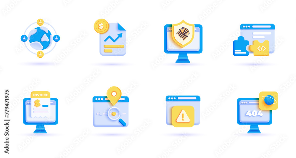 3d business icon set. Trendy illustrations of Digital Business, App ...