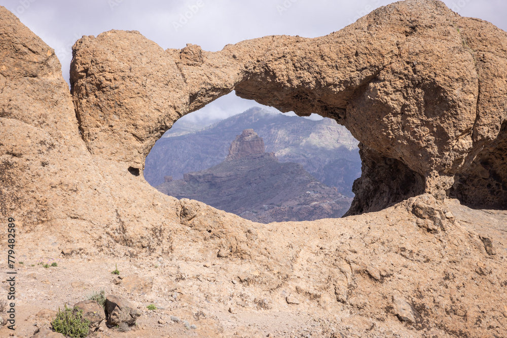 The rock formation Ventana del Bentayga (Window to Bentayga) with the ...