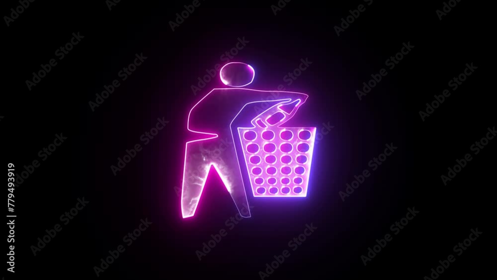 Vidéo Stock Glowing neon of waste bins full of different types of ...