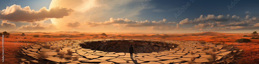 The abyssal gateway. A surreal landscape with a gaping hole in the ...