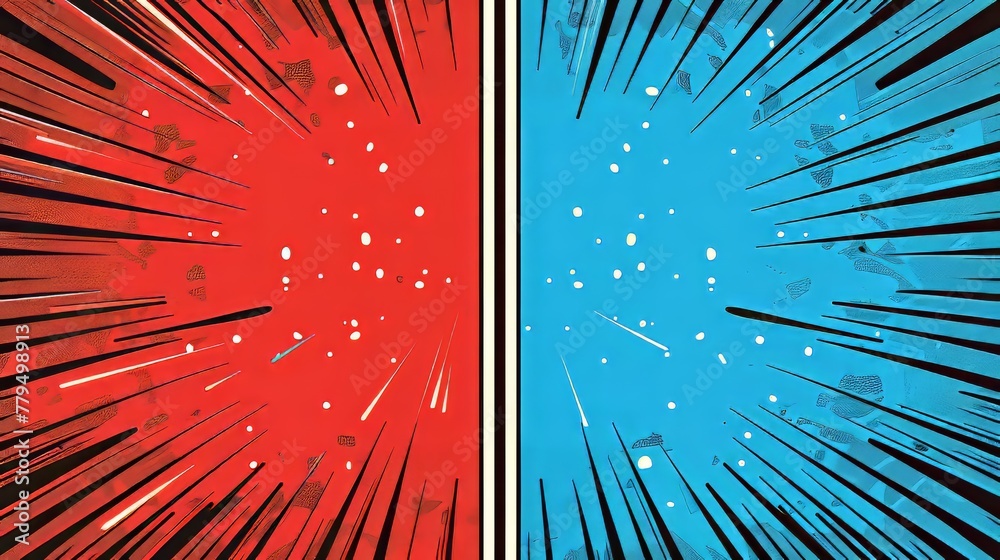 Design a comic book-style layout with two horizontal bars in red and ...