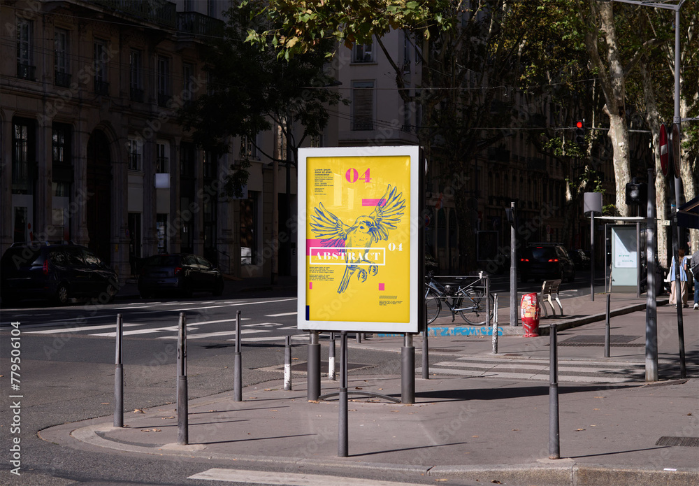 Mockup of customizable vertical sign on sidewalk Stock Template | Adobe ...