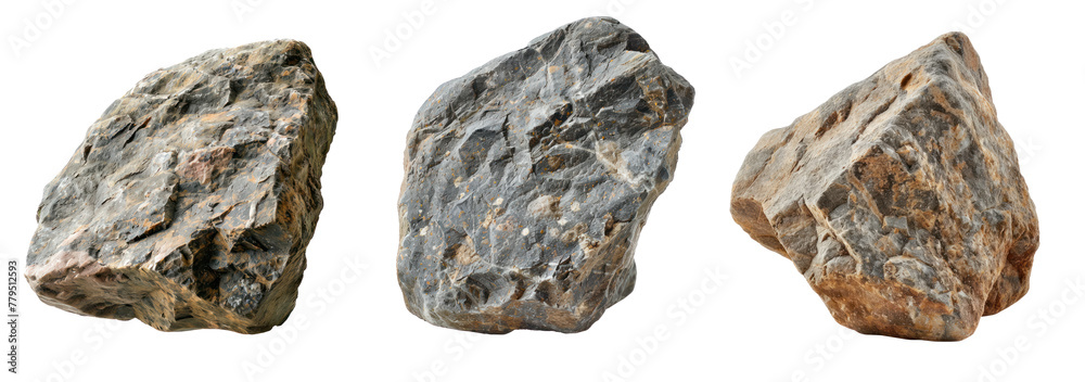 hard rock stone collection set on transparent or white background 3d ...