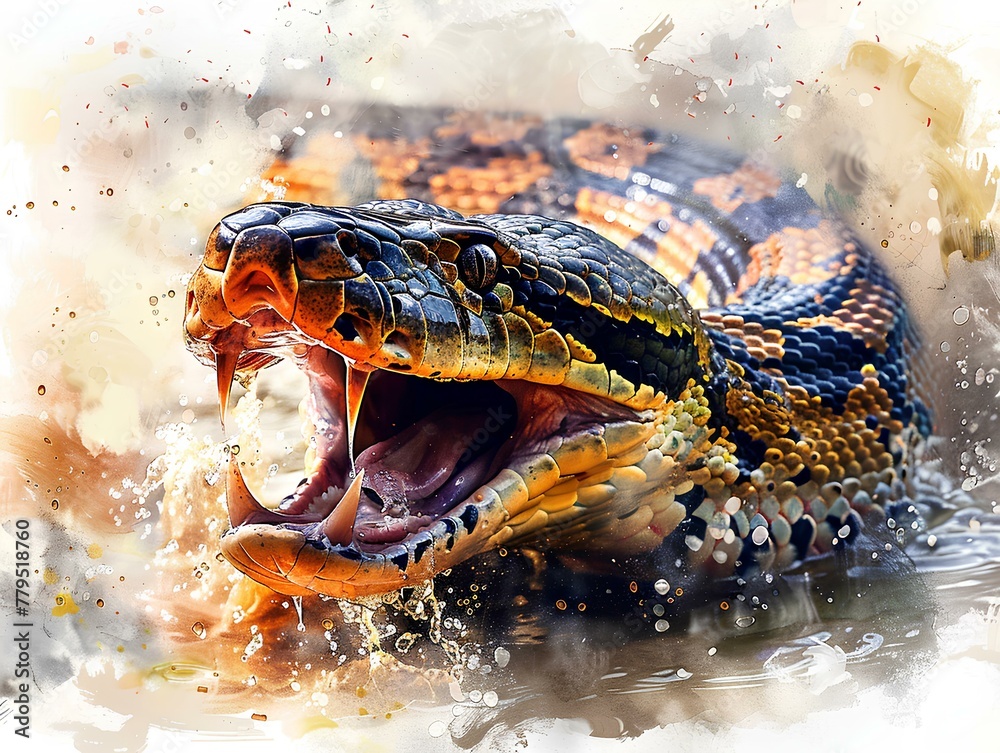 The anaconda roared in full. Charges sideways in front of the camera ...