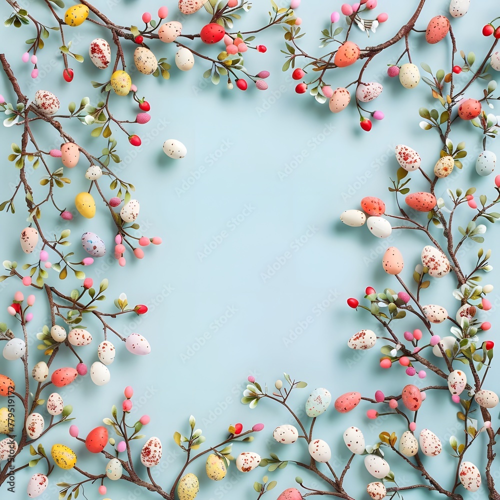 Spring design element with colorful Easter eggs and flowering branches ...