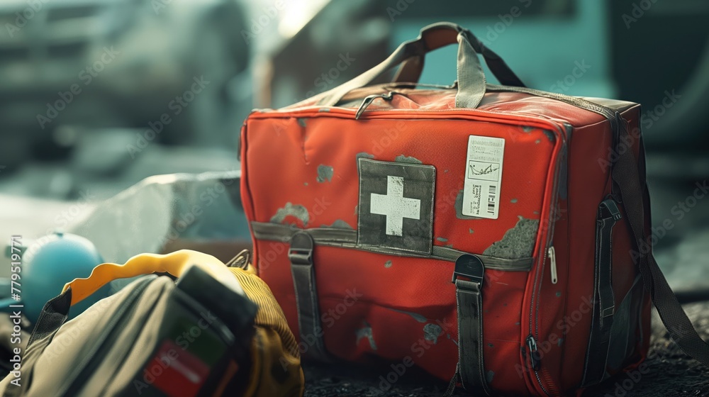 Emergency kit for earthquakes, close-up, emergency, kit, earthquake ...