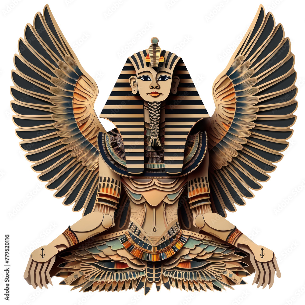 paper cut craft style, An ancient Egyptian sphinx, wings spread wide ...