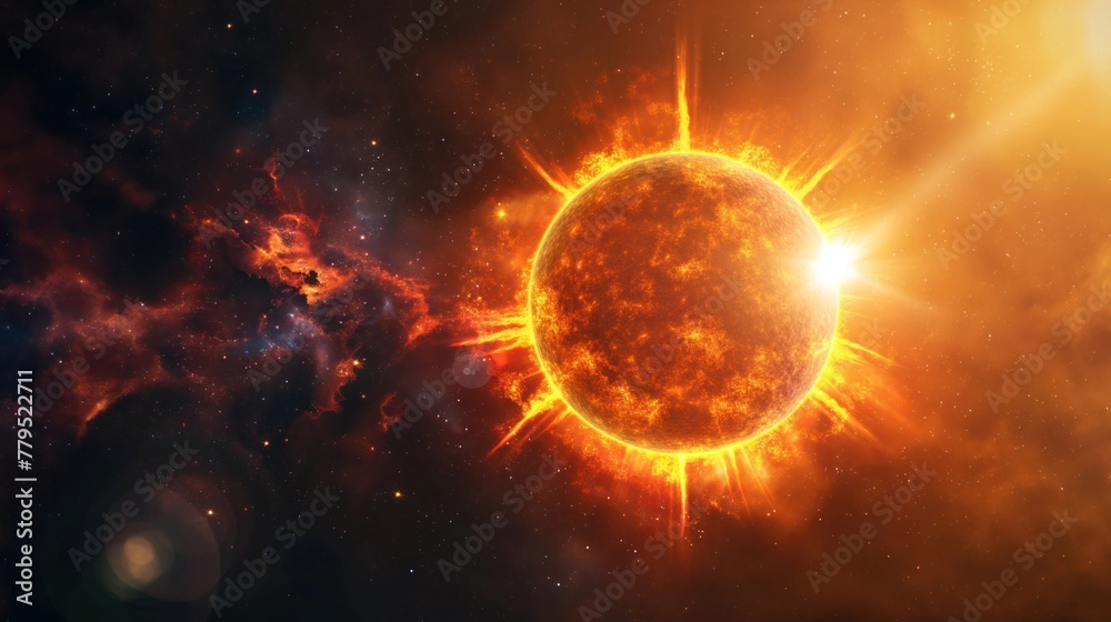 Solar flare, against space background, solar, flare, render, space ...