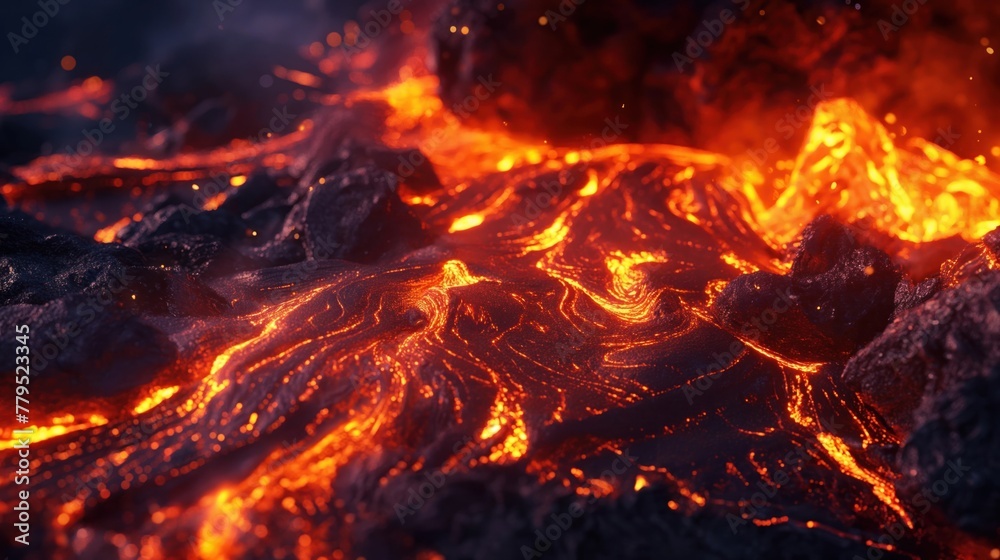 Volcano erupting at night, fiery lava flow, volcano, eruption, night ...