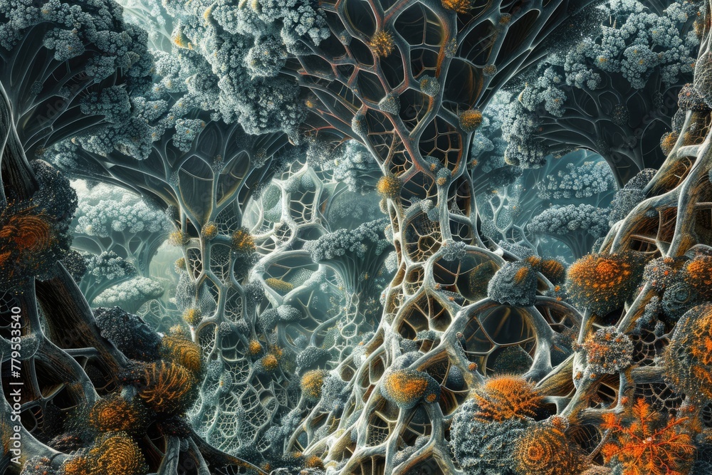 A detailed illustration of a mycelium network underground connecting ...