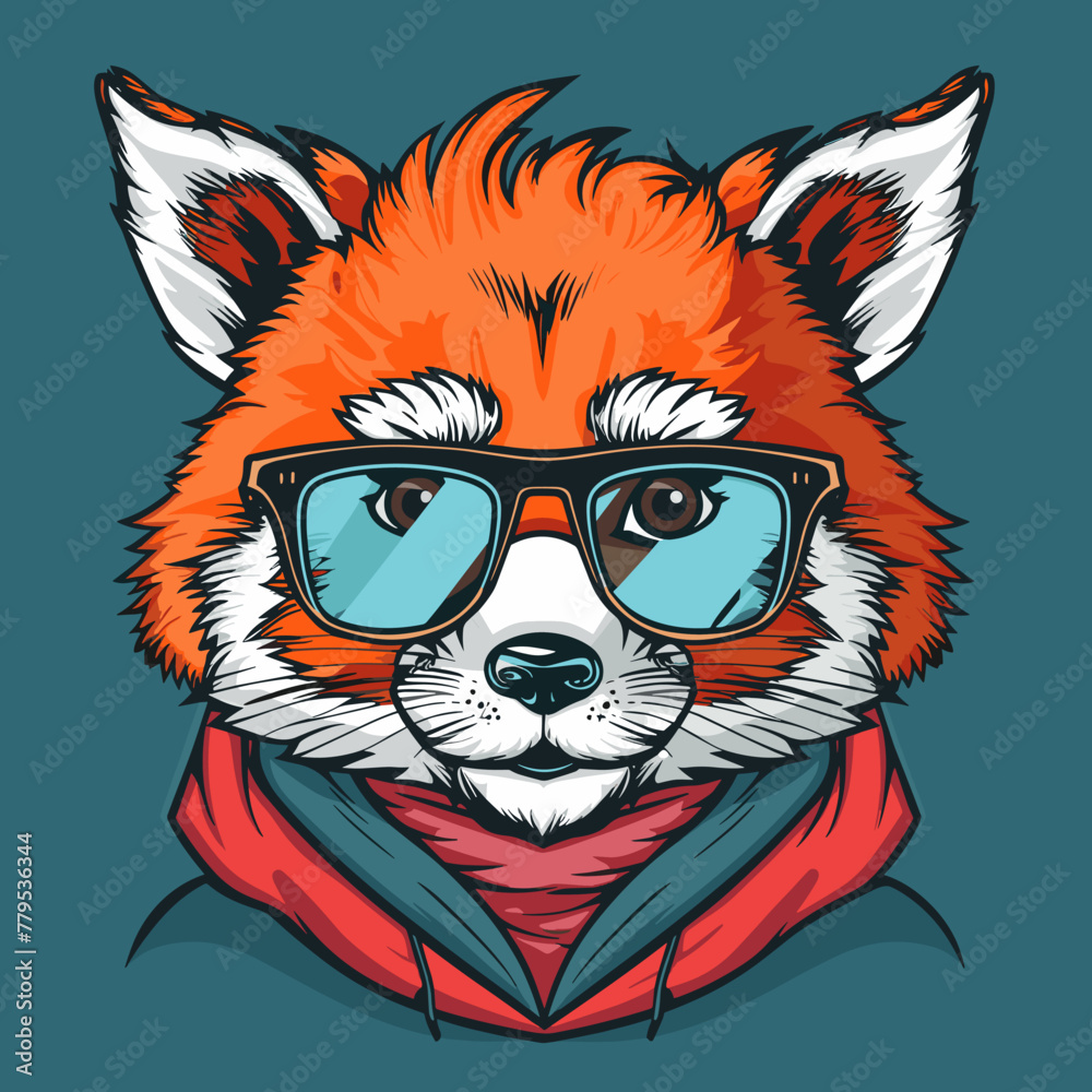 A cartoonish drawing of a red fox wearing glasses and a red hoodie. The ...