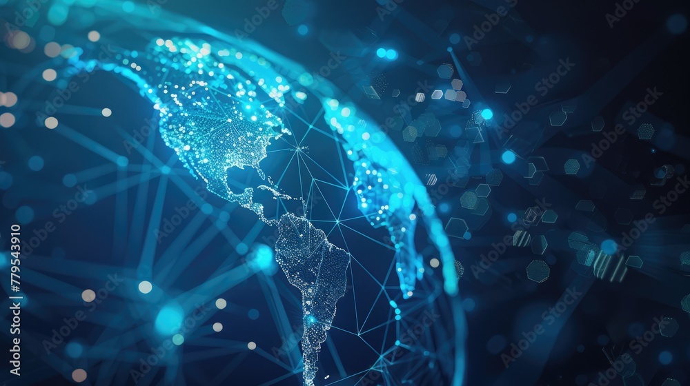 Blockchain technology Map of the planet. World map. Global social ...