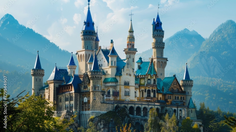 Photo Magical castle with turrets and towers AI generated illustration ...