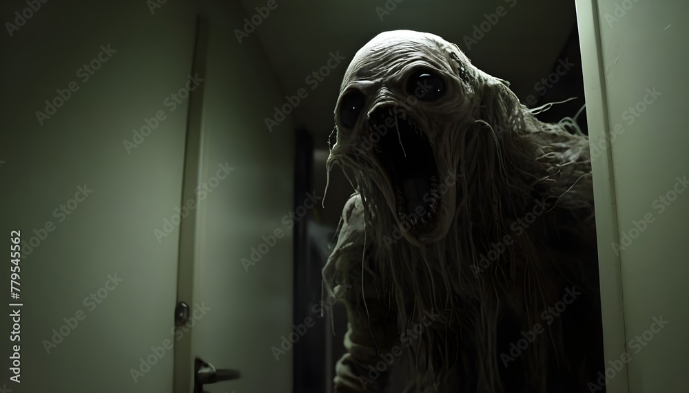 AI-generated illustration of a creepy creature with its mouth agape in ...