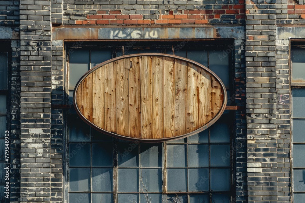 Blank wooden store sign on a vintage brick wall - customizable mockup ...