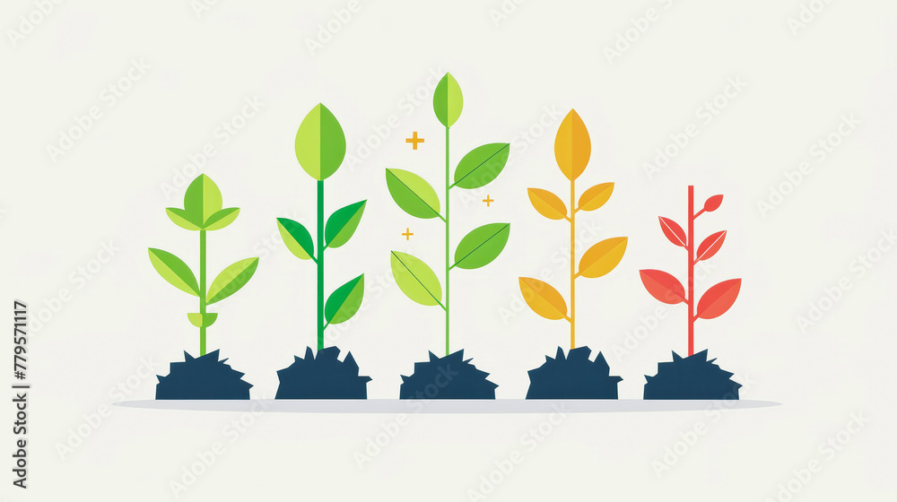 Illustration of plant growth stages, showing progression from a sprout ...