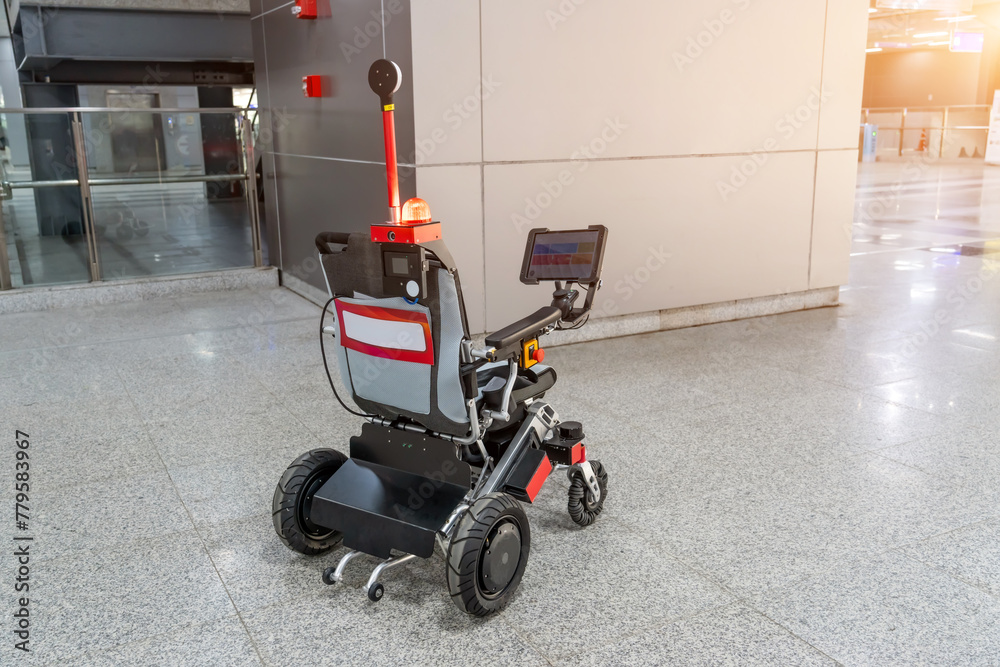 Modern technological wheelchair with a remote control, an artificial ...