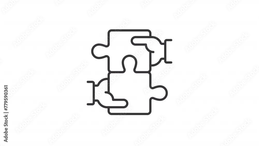 Teamwork line animation. Collaboration animated icon. Puzzle connecting ...