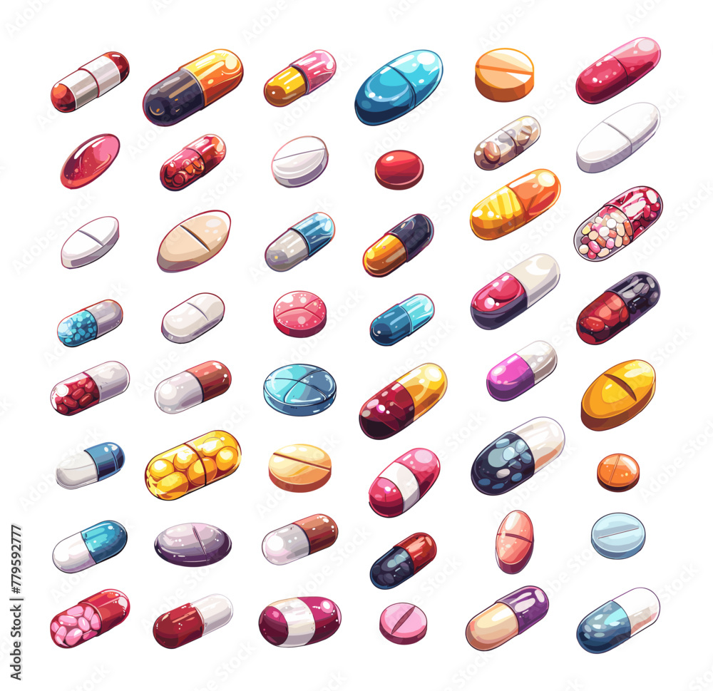 Pills cartoon vector set. Antibiotics antipyretics antiviral medical ...