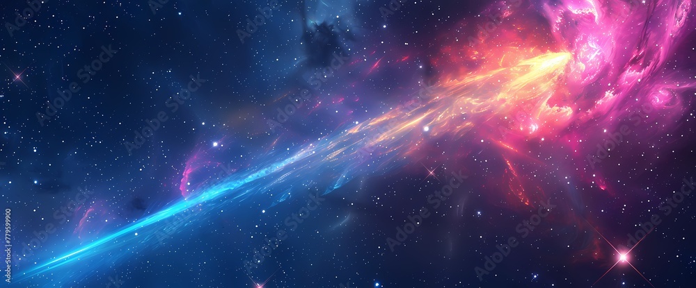 Neon comets streak through the celestial void, their vibrant tails ...