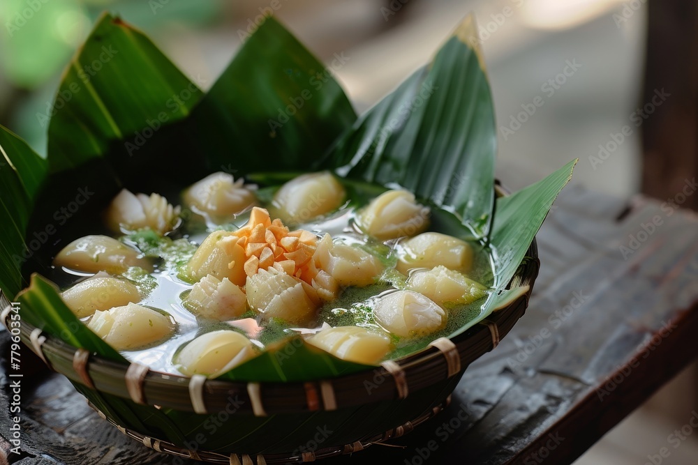 Dessert street food from Thailand called Tub tim krob with water ...
