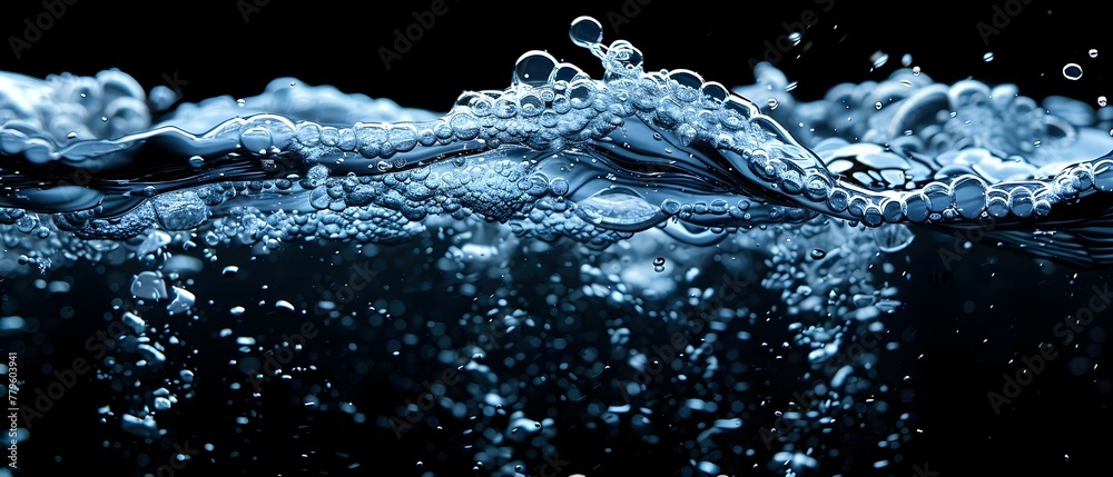 Soda bubbles fizzing underwater against black background resembling an ...