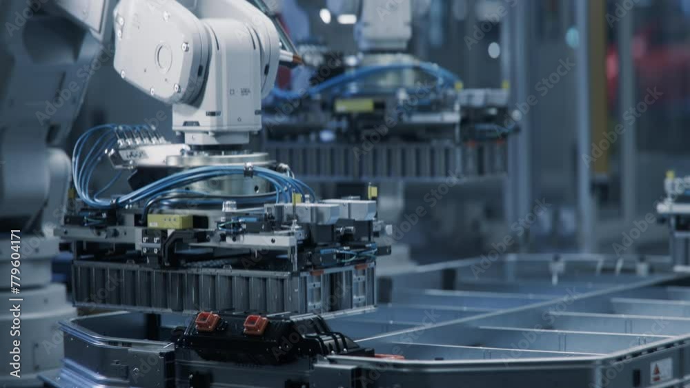 Close-up of Automated Lithium-Ion EV Battery Pack for Automotive ...