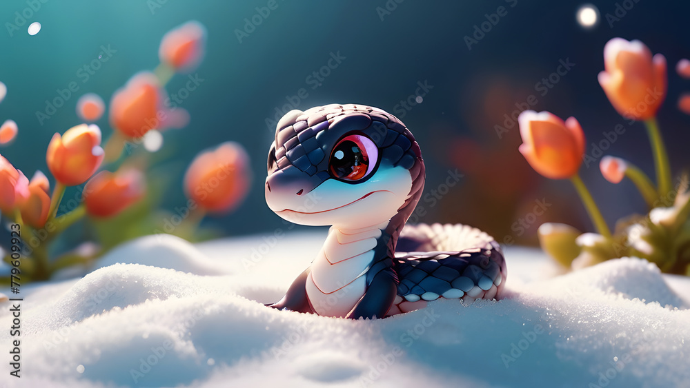 cute baby snake on winter background. symbol of lunar year 2025 ...