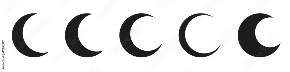 Moon icon set. Moon phase symbol. Crescent icon in glyph. Crescent icon ...