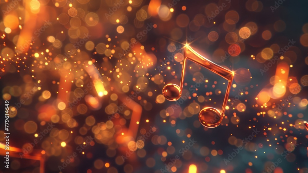 Music notes symbols on glowing blurred lights bokeh background. Concert ...