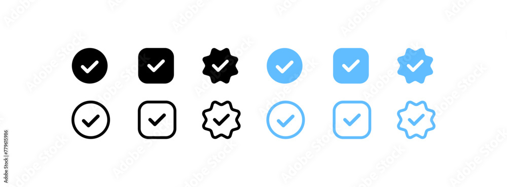Checkmark icons set. Different styles, checkmark icons in square ...