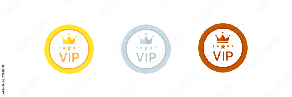 VIP icons. Flat, color, crown icon, VIP signs with crown. Vector icons ...