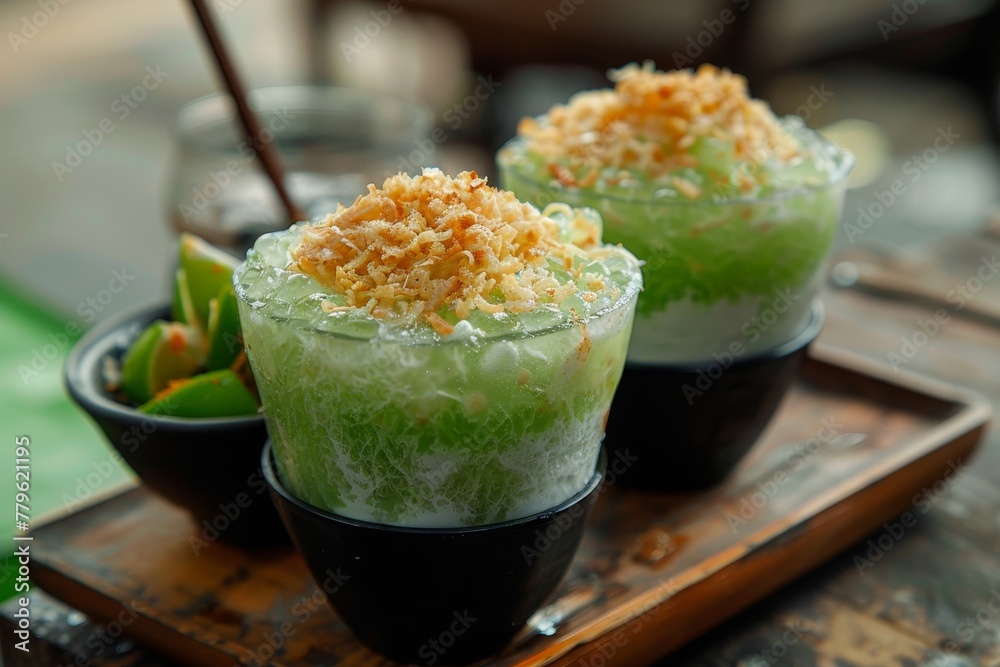 Indonesian traditional dessert made from rice flour palm sugar coconut ...