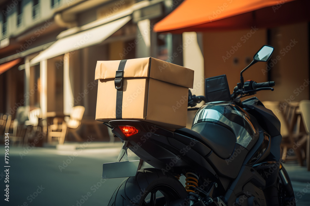 Box delivery bag on bike. Ready for fast food delivery with online ...