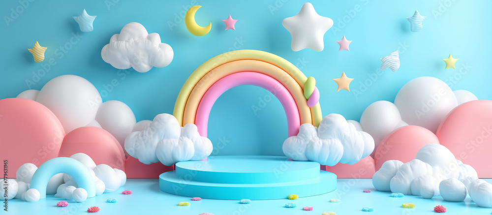 Background podium baby cute product 3d cloud kid children display ...