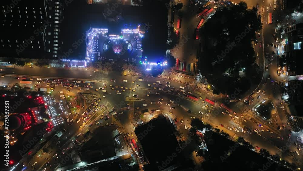 Aerial view of a busy road intersection in front of Chhatrapati Shivaji ...