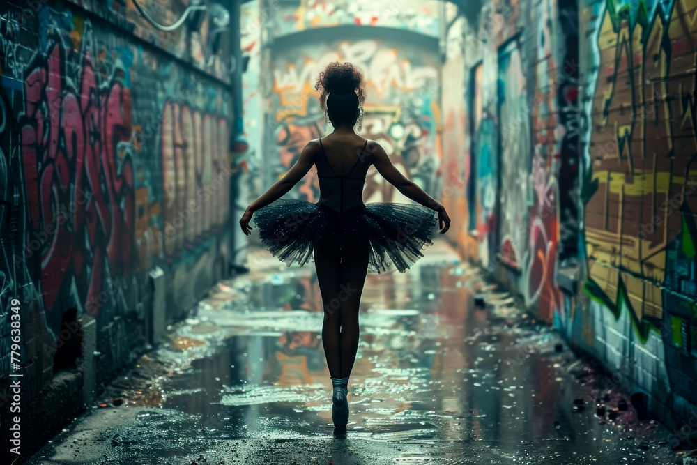 Dance of the Urban Sprite: A Ballerina's Silhouette Centre stage in a ...