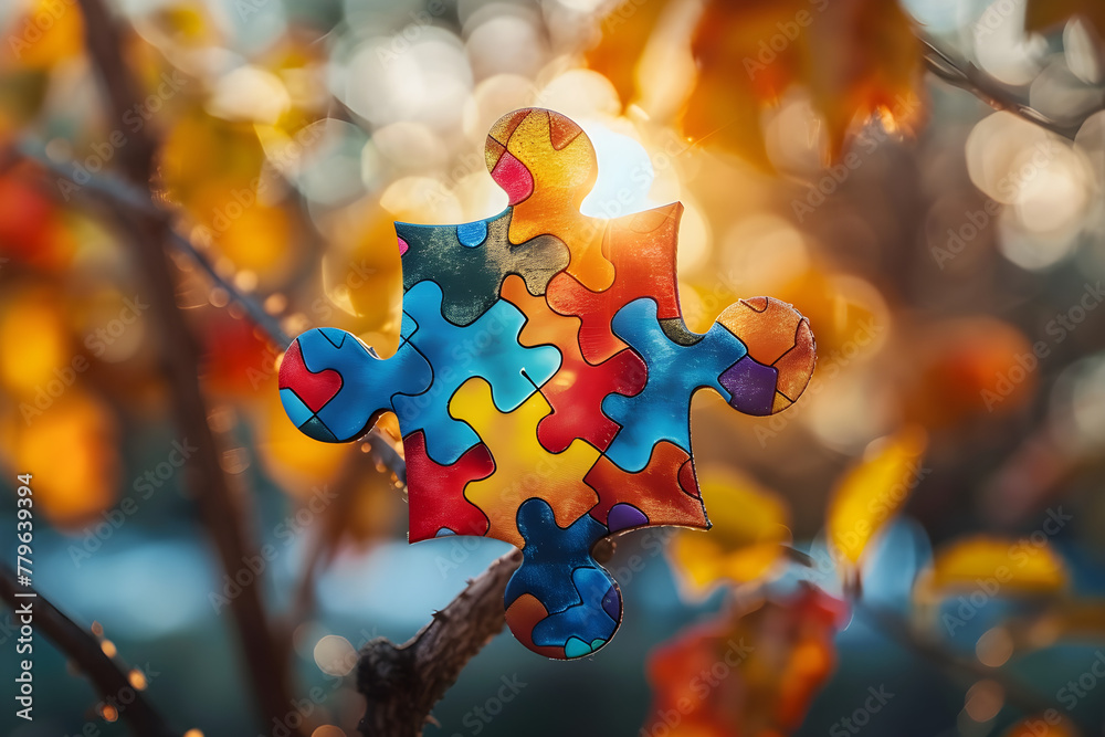 Colorful puzzle symbol of autism for World Autism Awareness Day banner ...