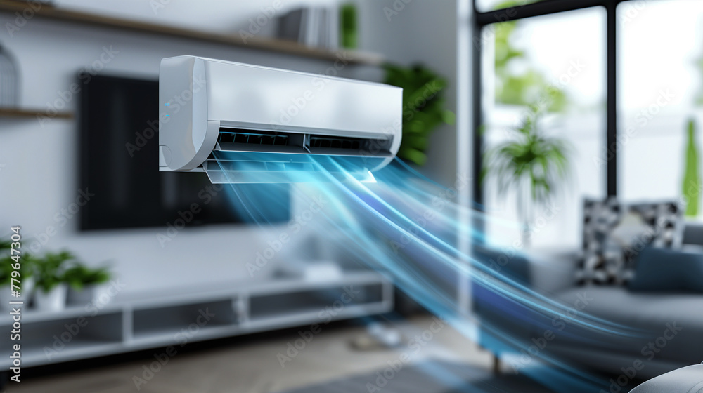 Advertising split system. A sleek wall-mounted air conditioner emits ...