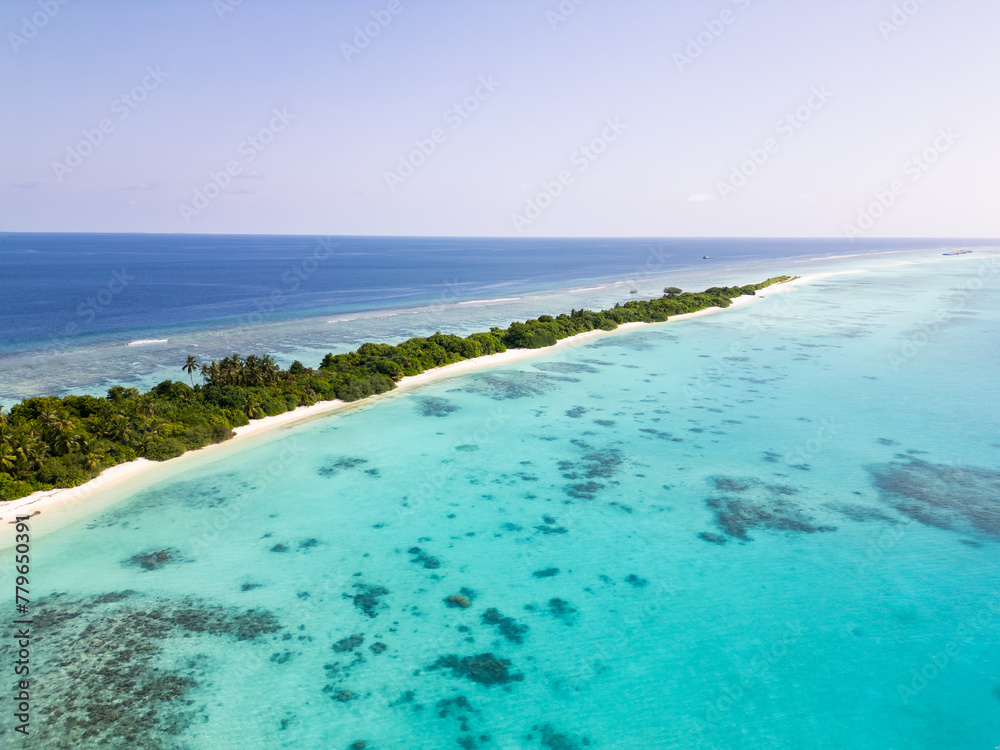 Aerial view of the Dhigurah island in the Maldives famous for its long ...