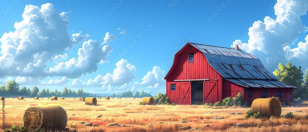Cartoon barn design with straw bales and hay piles showcasing farm ...