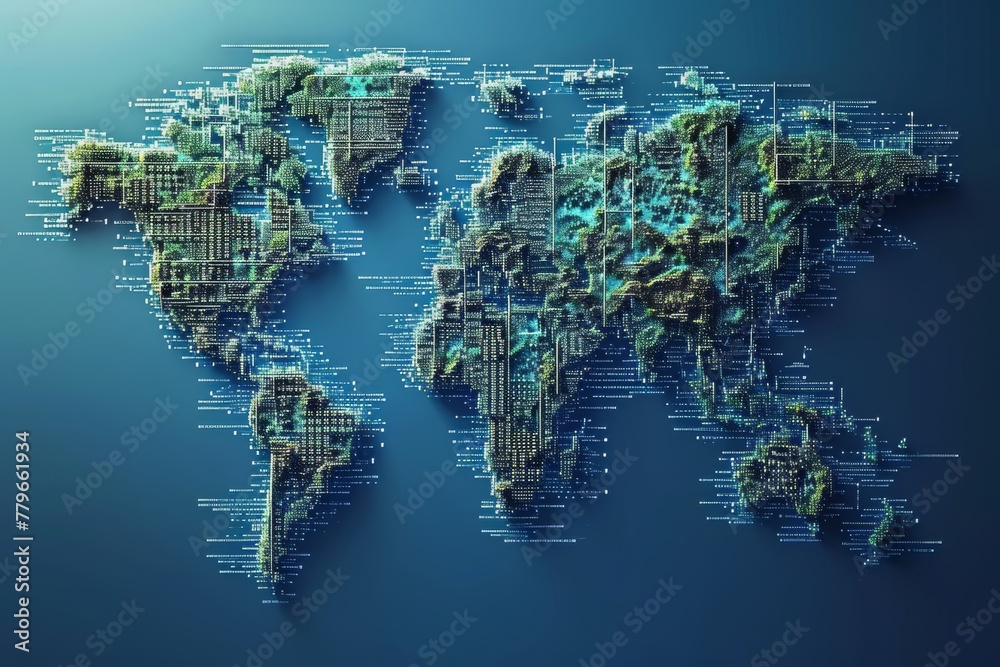 A Map of the World Composed of Numbers, A pixelated world map created ...
