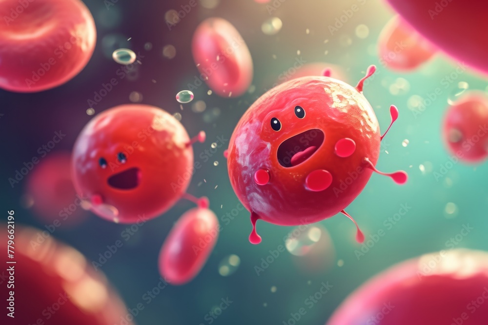 A cluster of red blood cells suspended in mid-air, showcasing their ...