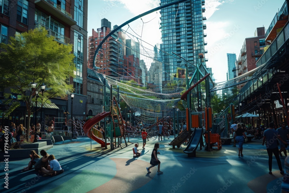 Artists Rendering of a City Playground, A playground in the midst of a ...