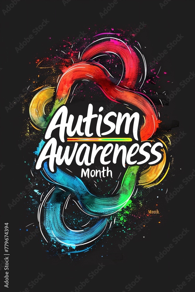 A vibrant autism awareness month poster featuring bold typography in a ...