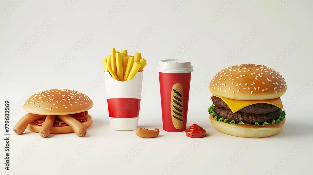 A set of 3D realistic renderings of fast food elements icon set ...