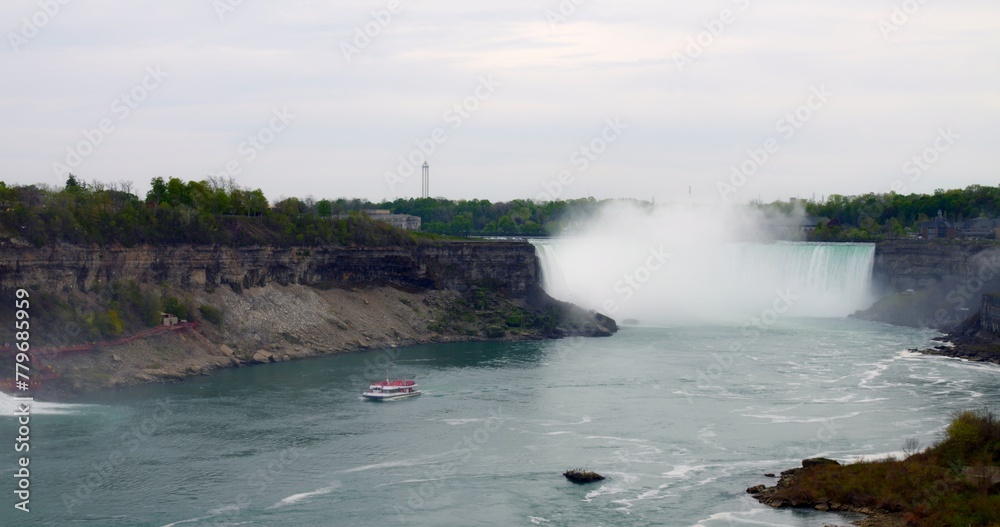 Natural beauty of Niagara River Falls complex from distance in daylight ...